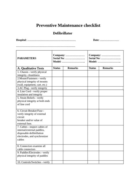 Preventive Maintenance Checklist Defib Pdf Electrical Connector