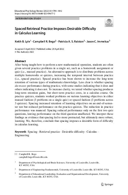 Pdf Spaced Retrieval Practice Imposes Desirable Difficulty In