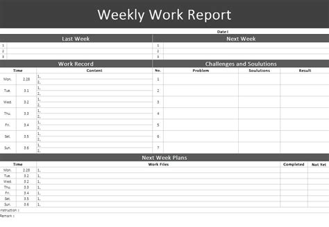 Weekly Task Report Template Excel