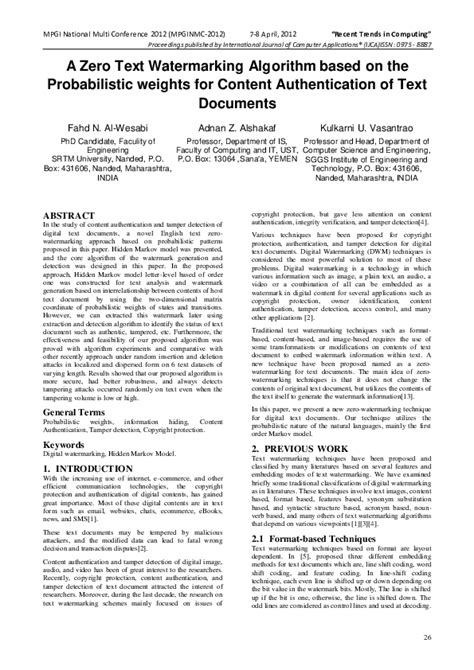 Pdf A Zero Text Watermarking Algorithm Based On The Probabilistic