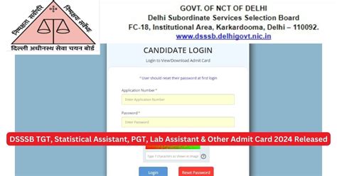 Dsssb Tgt Statistical Assistant Pgt Lab Assistant And Other Admit Card 2024 Released Download Now
