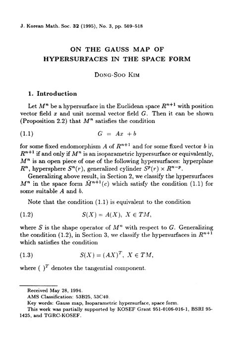 Pdf On The Gauss Map Of Hypersurfaces In The Space Form