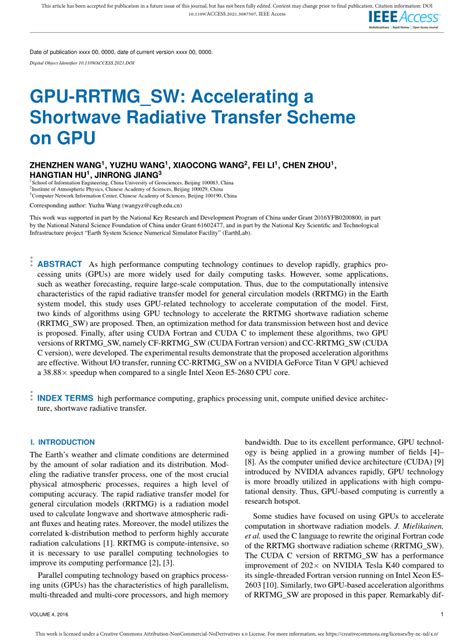Pdf Gpu Rrtmgsw Accelerating A Shortwave Radiative Transfer Scheme