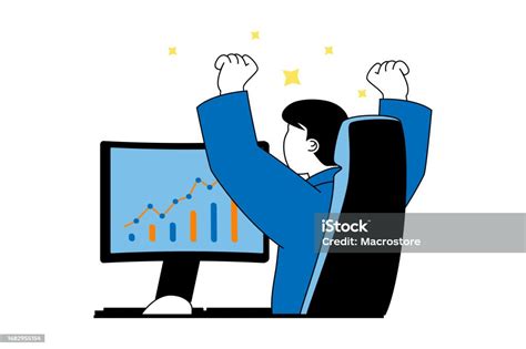 플랫 웹 디자인에서 사람들 장면과 주식 거래 개념 성공 투자와 수익 균형의 성장 그래프를 얻는 사람 소셜 미디어 배너 마케팅