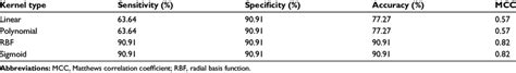 Performance Measures Of Different Kernel Types Based On The Testing Set