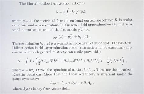 Solved The Einstein Hilbert Gravitation Action Is Sek ſ