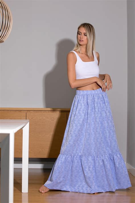 Blue Long Skirt Maxi Skirt Boho Skirt High Waisted Skirt Gypsy