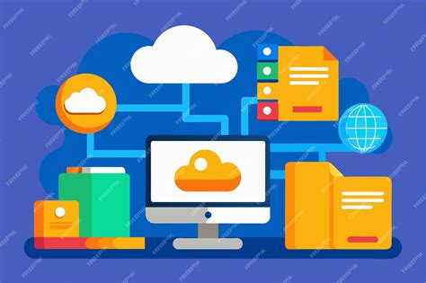 digital storage icons with a computer and cloud showcasing organized