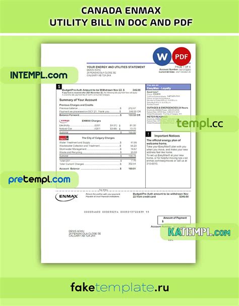 Canada Enmax Utility Bill Word And Pdf Template By Mytempl Apr