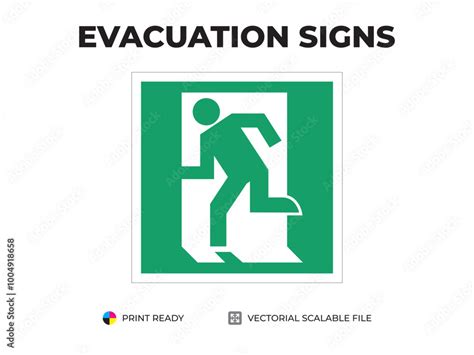 Emergency Exit Sign Exit Here Sign Left Direction Universal Symbol For Safe Evacuation Used