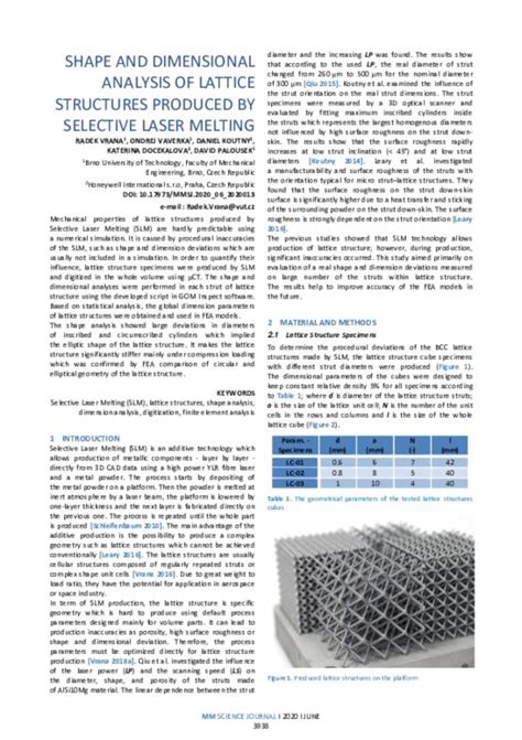 Shape And Dimensional Analysis Of Lattice Structures Produced By Selective Laser Melting Mm