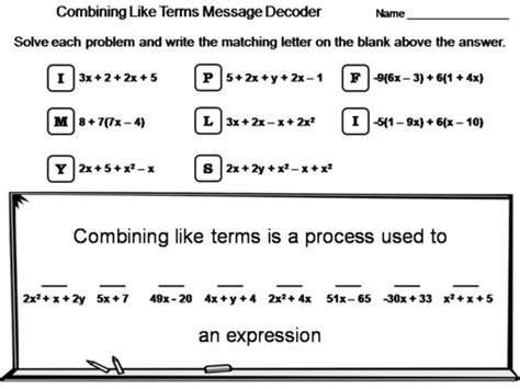 combining like terms activity math message decoder teaching resources