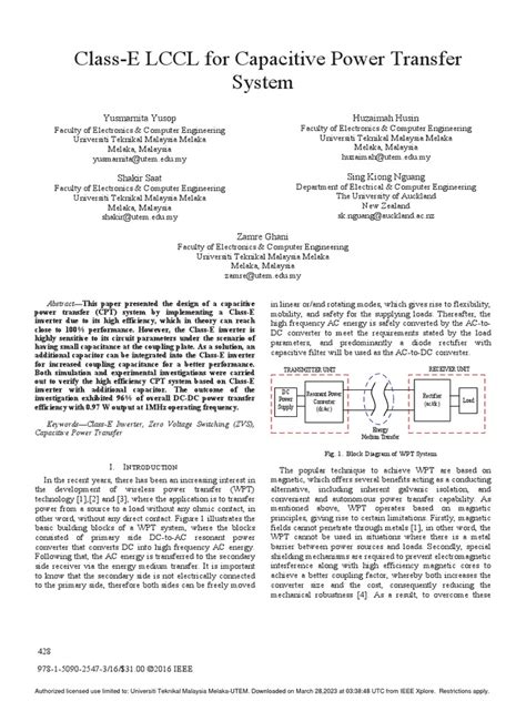 Class E Lccl For Capacitive Power Transfer System Pdf