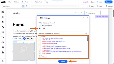 Adding Your Form To Wix
