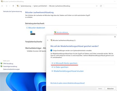 Bitlocker Wiederherstellungsschlüssel Im Microsoft Konto Speichern