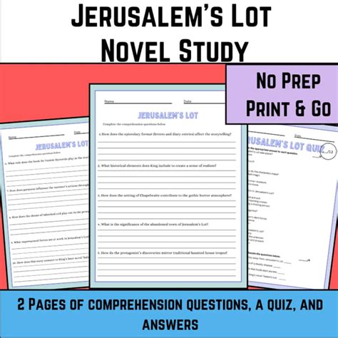 Jerusalems Lot Stephen King Comprehension Questions And Quiz Package