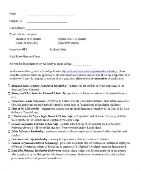 8 Scholarship Application Examples To Download