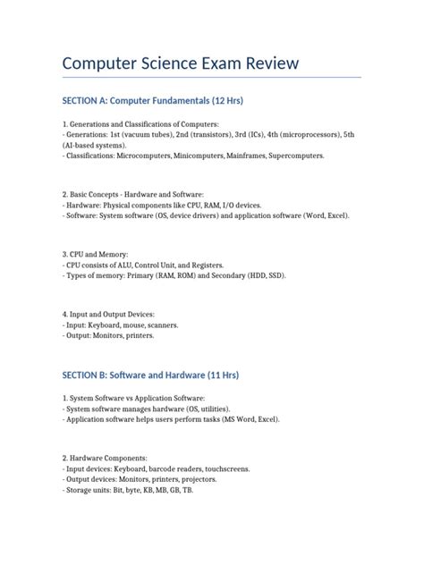 Computer Science Exam Review Pdf Games And Activities Technology