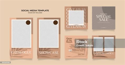 소셜 미디어 템플릿 배너 블로그 패션 판매 프로모션 완전히 편집 가능한 정사각형 포스트 프레임 퍼즐 유기 판매 포스터 갈색 베이지 색 벡터 배경 0명에 대한 스톡 벡터 아트
