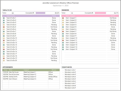 Weekly Assistant Planner Excel Template 5 Days Office Planner Excel Template Monday Friday
