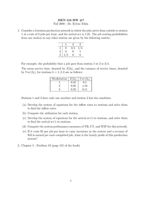 2 Problems On Production System Operation Assignment 7 Isen 316