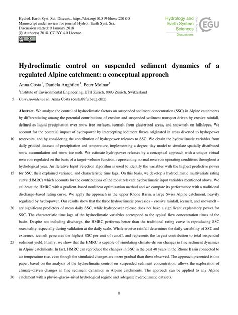Pdf Hydroclimatic Control On Suspended Sediment Dynamics Of A Regulated Alpine Catchment A
