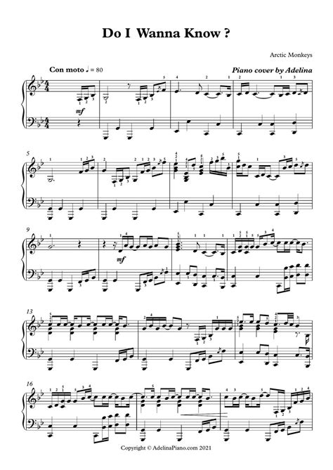 Arctic Monkeys Do I Wanna Know Sheets By Adelina Piano