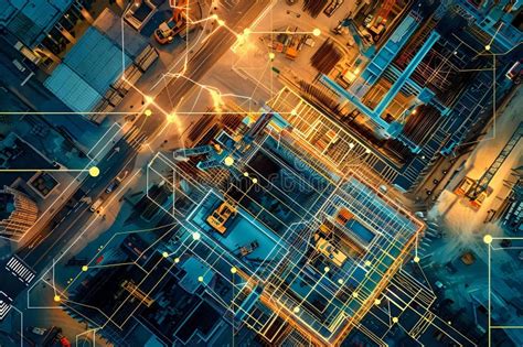 Smart City Construction Aerial View Of Networked Urban Development With Integrated Technology