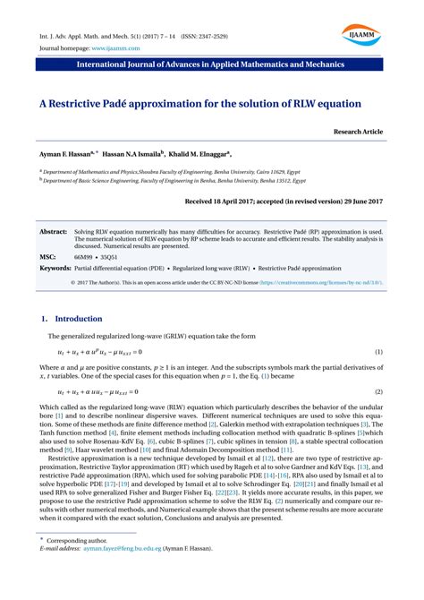 Pdf A Restrictive Padé Approximation For The Solution Of Rlw Equation
