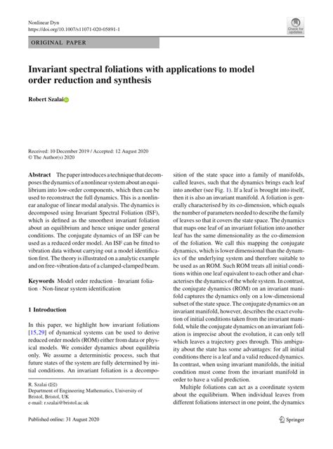 Pdf Invariant Spectral Foliations With Applications To Model Order
