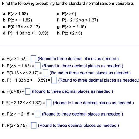 Solved Find The Following Probability For The Standard Chegg