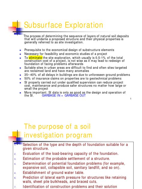 Lec 2 Subsurface Investigation Or Exploration Pdf Geotechnical