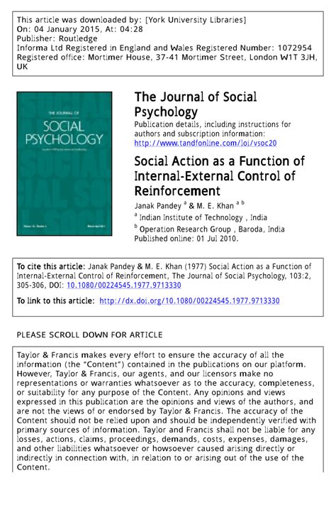 (PDF) Social Action as a Function of Internal-External Control of Reinforcement