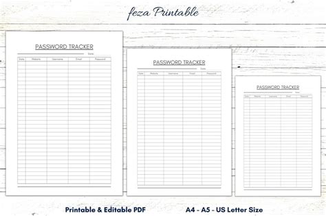 Password List Editable Password Tracker Printable Password Log Book Password List Template