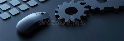 A Black Keyboard Is Shown Alongside A Computer Mouse And Gears Symbolizing Digital Technology