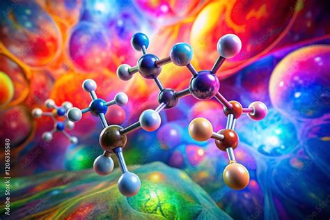 Surreal Microscopic View Of Creatine Molecule 3d Model And Chemical Structure Stock Illustration