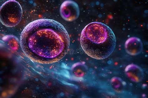Colorful Microscopic Cells In Deep Space Showcasing Intricate Details