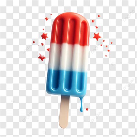 A Red White And Blue Popsicle With Melting Edges Surrounded By Small