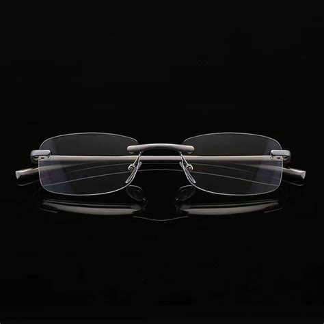 Gunmetal Frameless Trimmed Reading Glasses 200 Ultra Light Blue Light