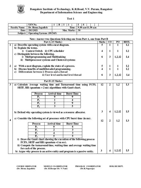 Bangalore Institute Of Technology K R Road V V Puram Bangalore Department Of Information