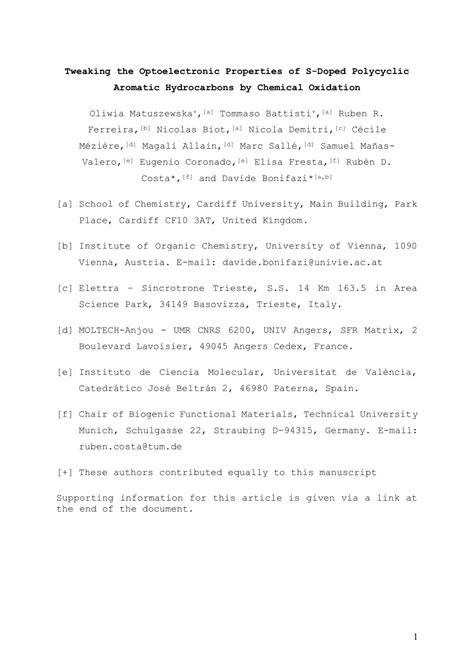 Pdf Tweaking The Optoelectronic Properties Of S‐doped Polycyclic Aromatic Hydrocarbons By