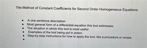 Solved Title Method Of Constant Coefficients For Second Chegg