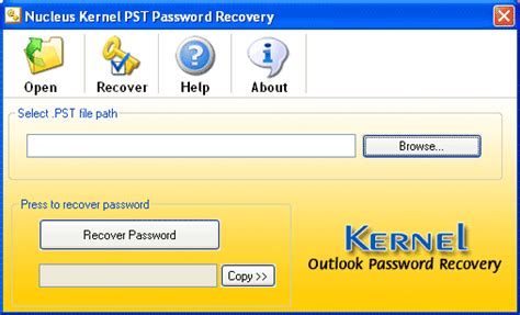 Kernel Outlook Password Recovery Software Main Window Nucleus Data Recovery Kernel Outlook
