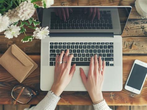 Woman Types On Laptop Keyboard Woman Types On Laptop With Her Hands Stock Image Image Of