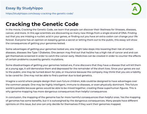 Cracking The Genetic Code Essay Example StudyHippo