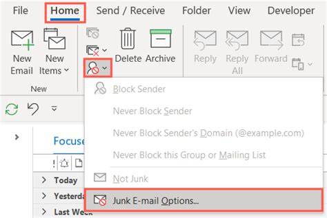 how to block a domain in microsoft outlook