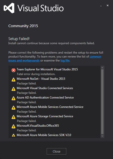 Windows VS Community 2015 Setup Failed Stack Overflow