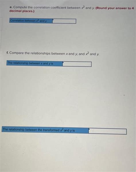 using the following data with x as the independent