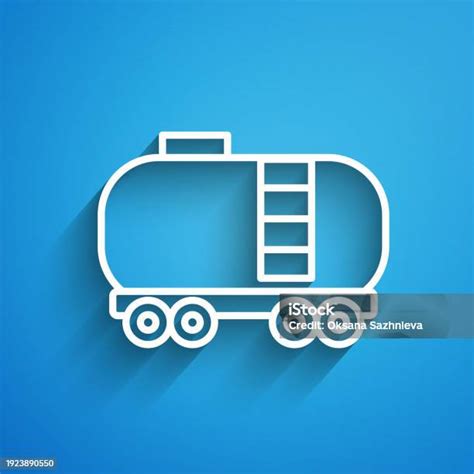 흰색 선 석유 철도 수조 아이콘 고립된 통 통 파란 배경 철도 차량에 기차 오일 탱크 철도 화물 석유 산업 긴 그림자 벡터