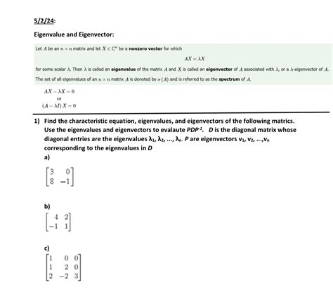 Solved 5 2 24 Eigenvalue And Eigenvector Let A ﻿be An N×n